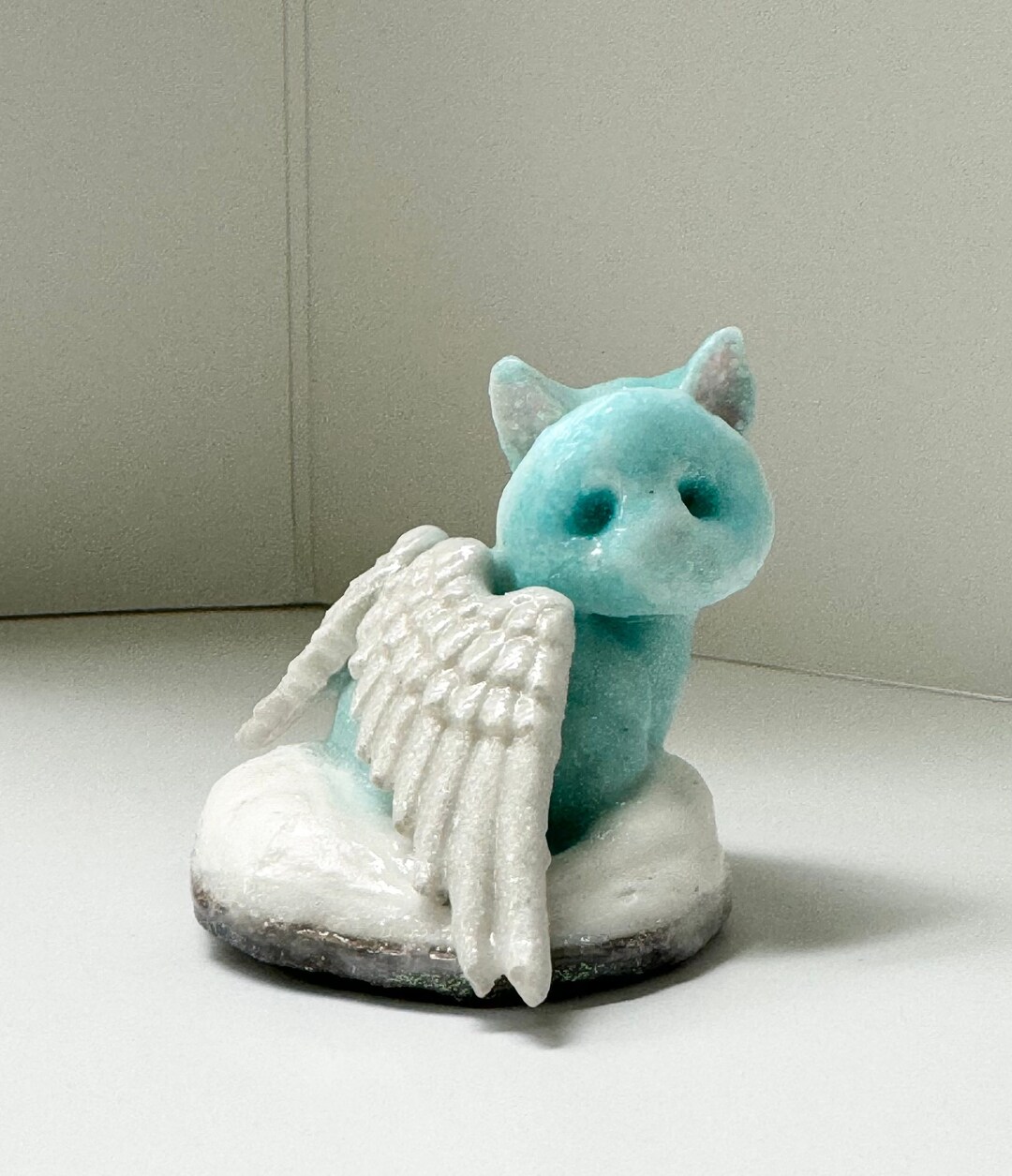 Guardian Angel Cat in Blue Glitter Mask Resting on Cloud, Tiffany Blue ...