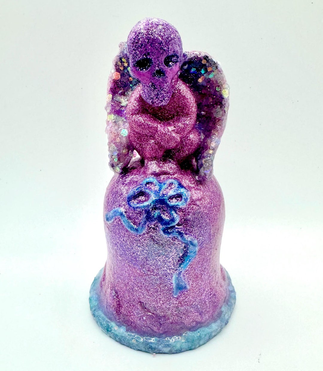 Sparkly and Spooky Upcycled Ceramic Bell Cherub Wearing Skull Quirky ...