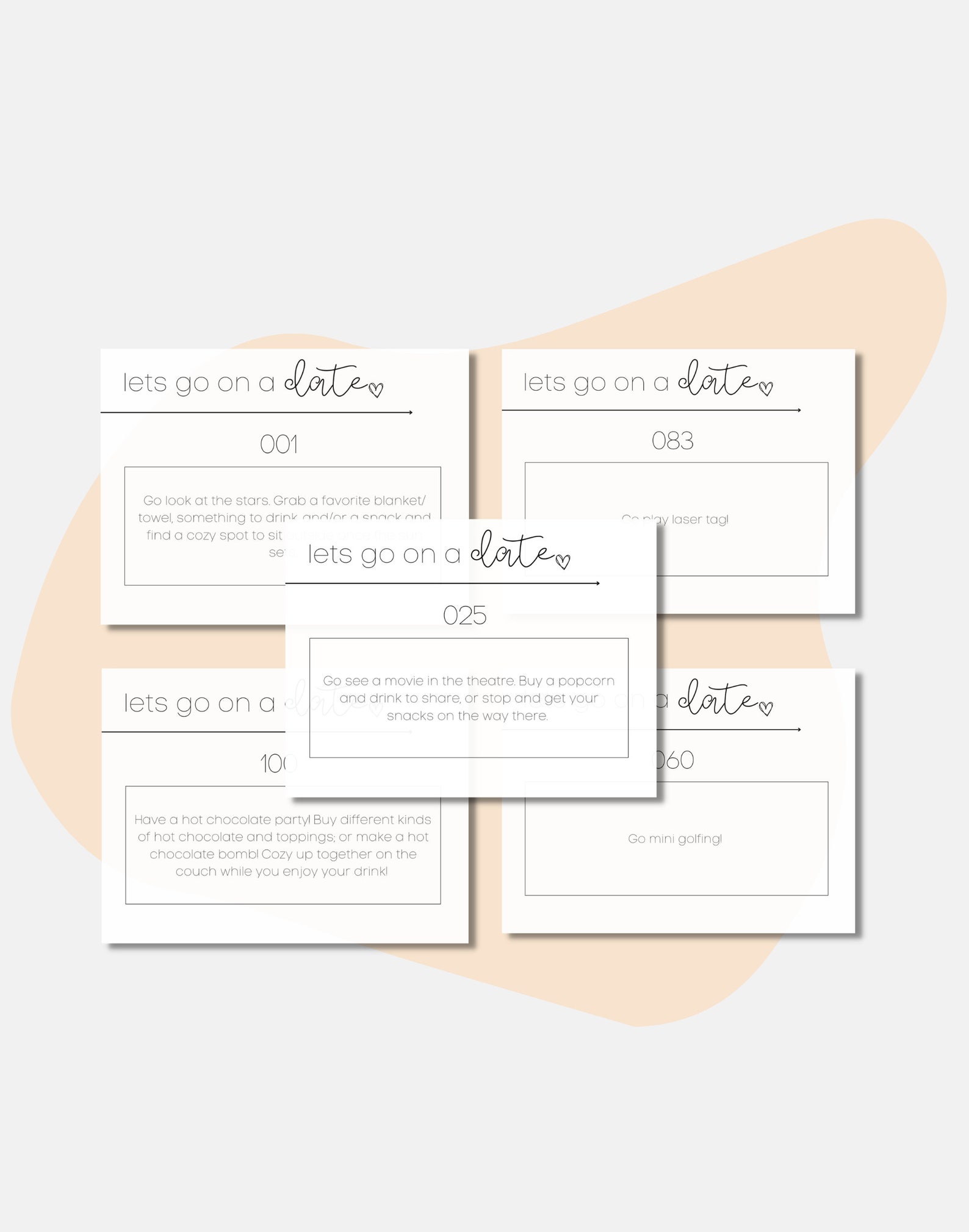 100 Date Idea Cards Print at Home Date Cards Date Bucket List Idea for ...