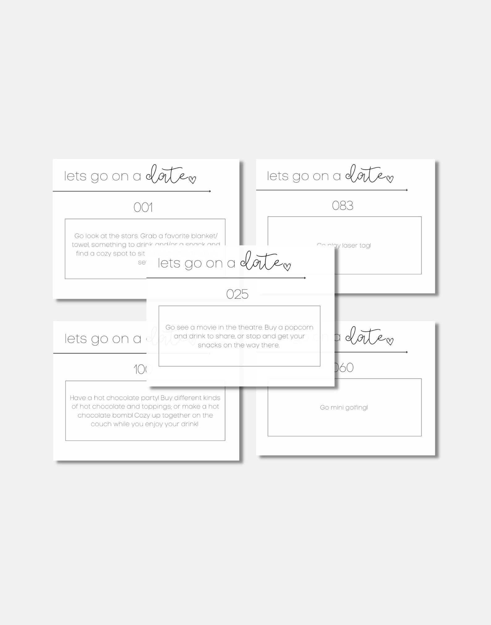 100 Date Idea Cards | Print at Home Date Cards | Date Bucket List ...