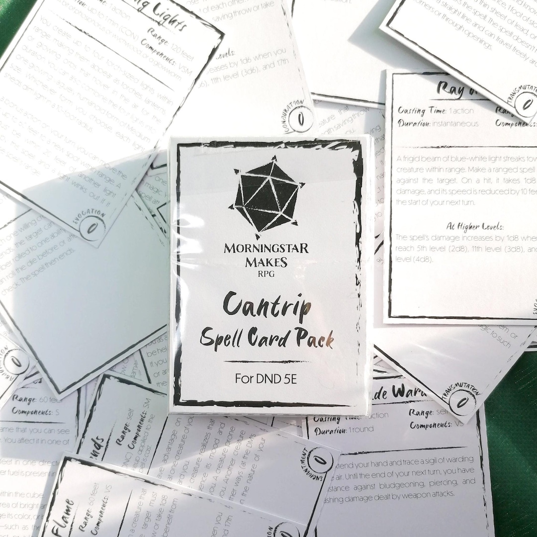 Printed Cantrip Spell Cards for Dnd 5E (2014) - DND Spell Card Pack ...