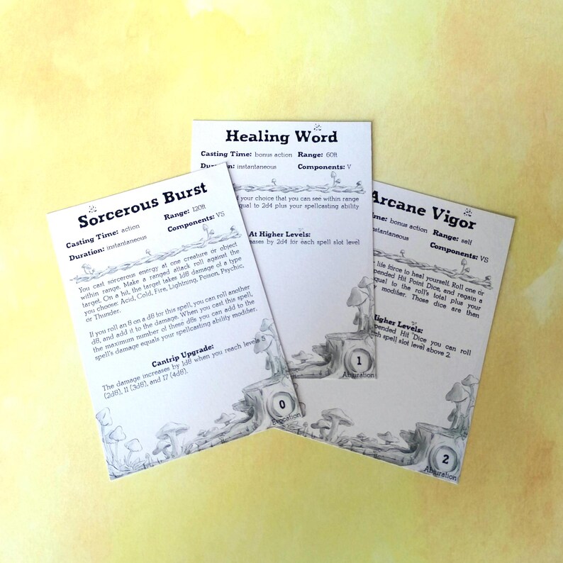 Printable Spell Cards for Dnd 5E (2024) - Level 0-2 Mycelium Spellcard ...