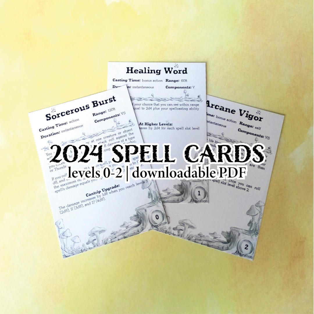 Printable Spell Cards for Dnd 5E (2024) - Level 0-2 Mycelium Spellcard ...
