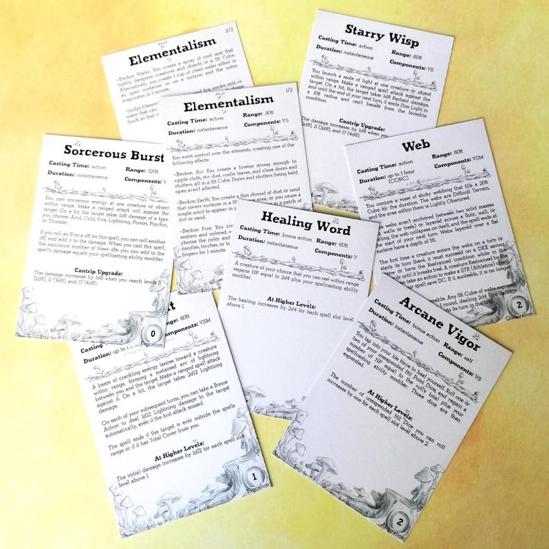 Printable Spell Cards for Dnd 5E (2024) - Level 0-2 Mycelium Spellcard ...