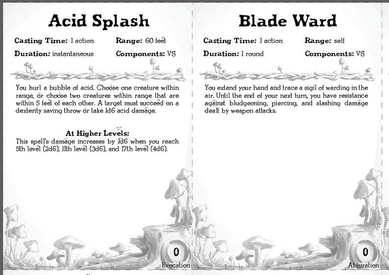 Printable Cantrip Spell Cards for Dnd 5E Mycelium - Etsy