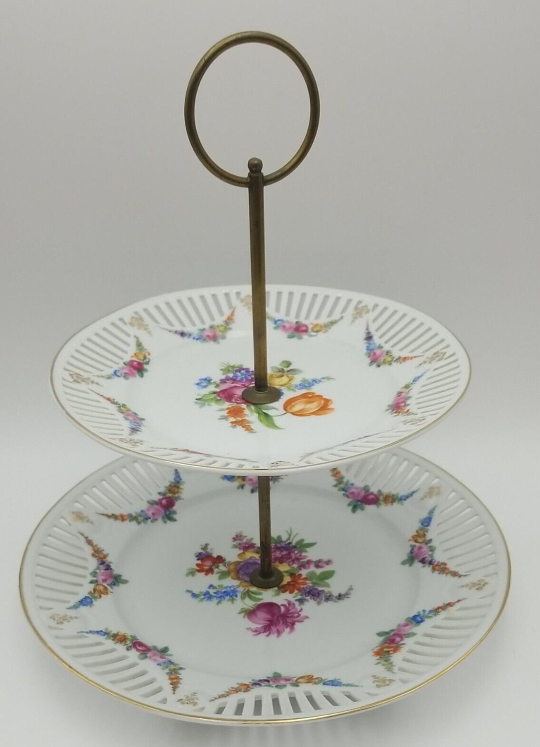 Antique Schumann Bavaria (germany) 2 Tier Cake Stand Reticulated Plates ...