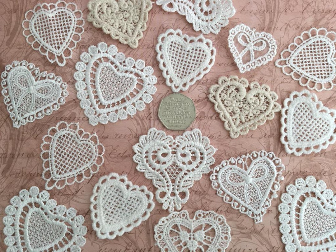 HEARTS Lace Motif Crafts Embellishments X 10 - Etsy UK