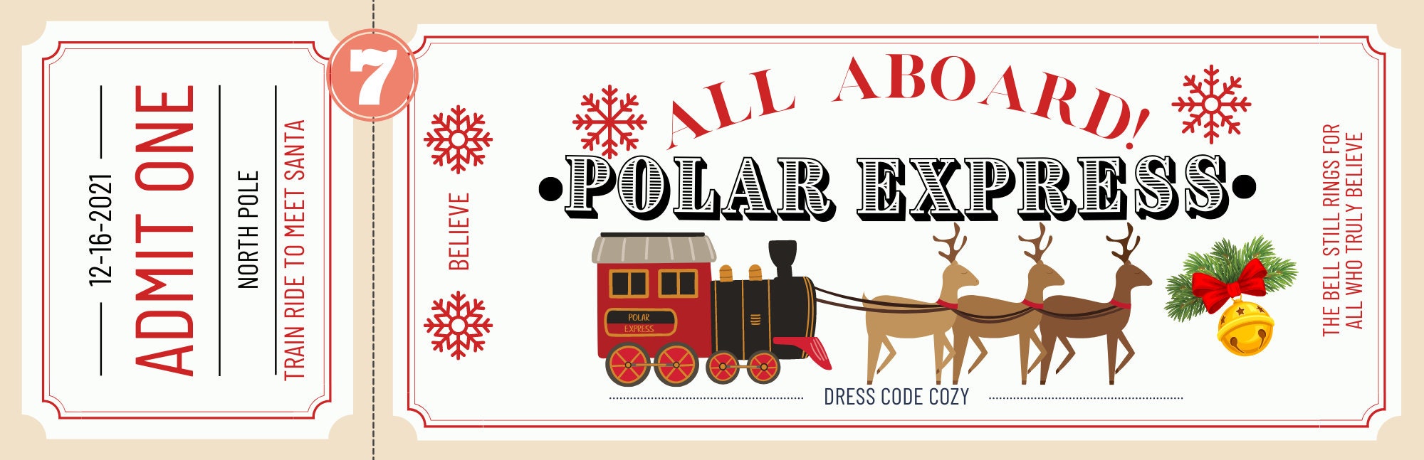 Polar Express Ticket Invite Tan and Red INSTANT DOWNLOAD Printable ...