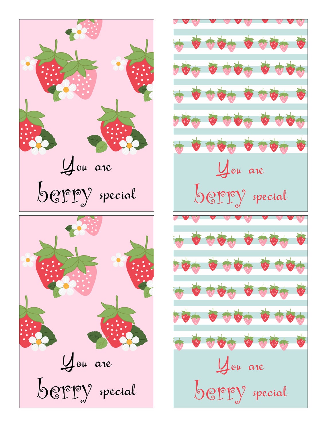 Printable Cookie Cards Valentine's Day You Are BERRY Special Strawberry ...
