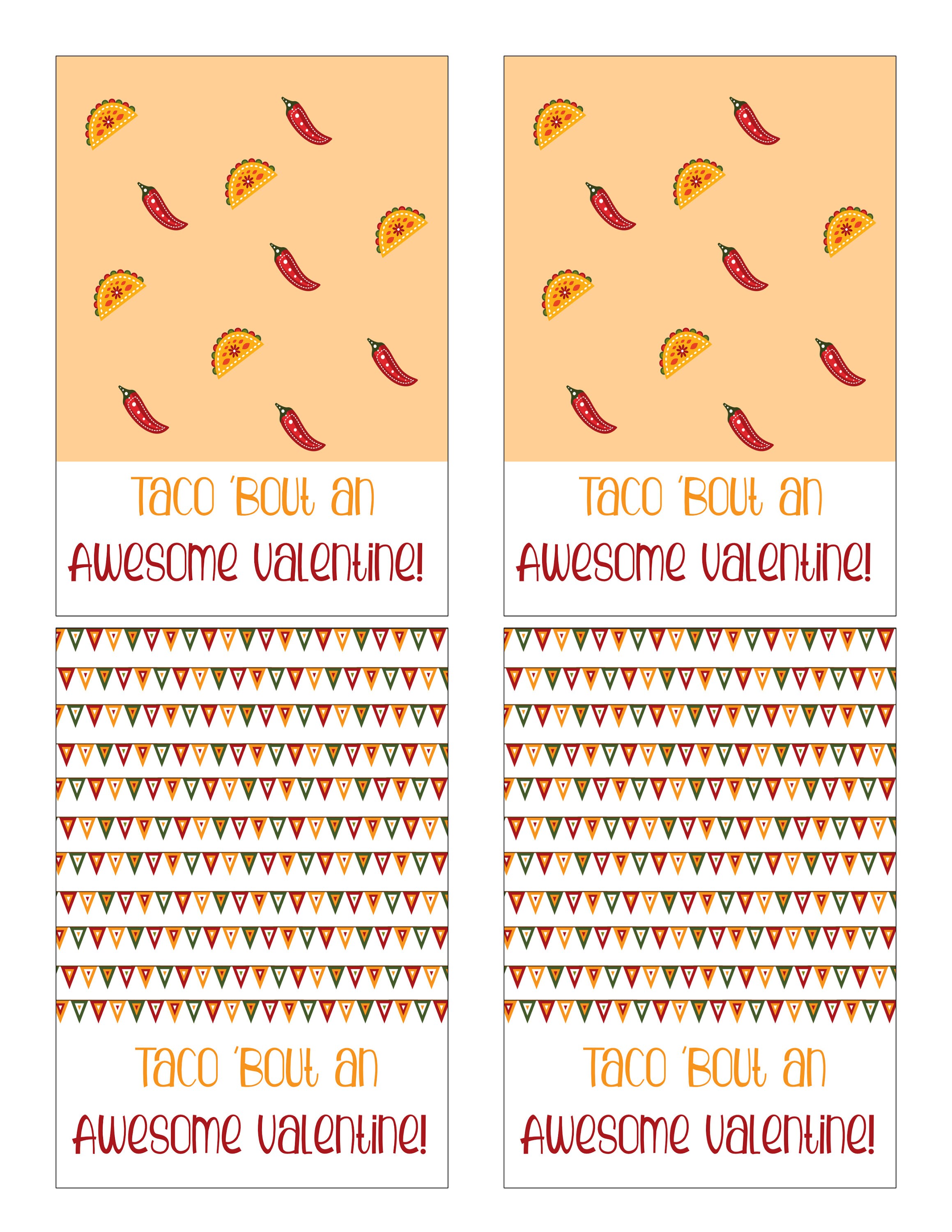 Printable Cookie Cards Valentine's Day TACO 'bout an Awesome Valentine ...