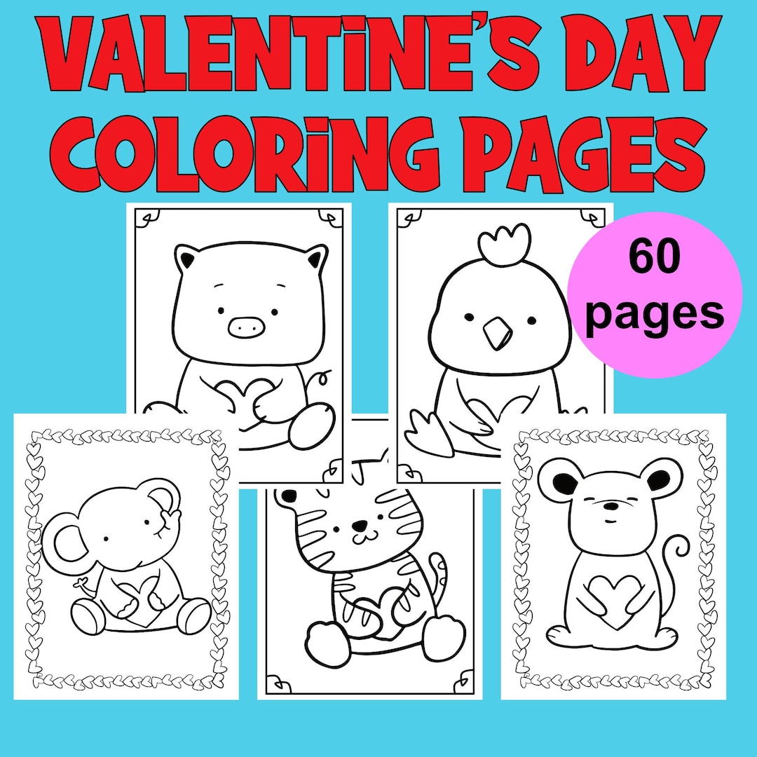 Printable Valentine Animals Coloring Pages for Kids Set of 60 - Etsy