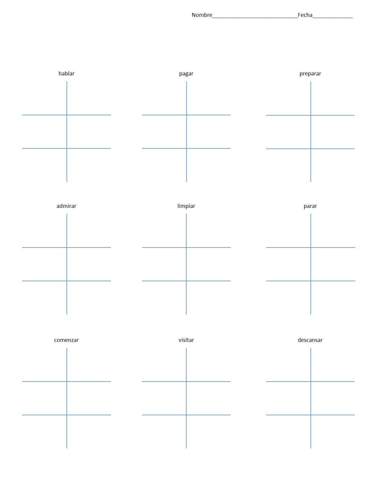 Spanish Verb Conjugation Chart Printable