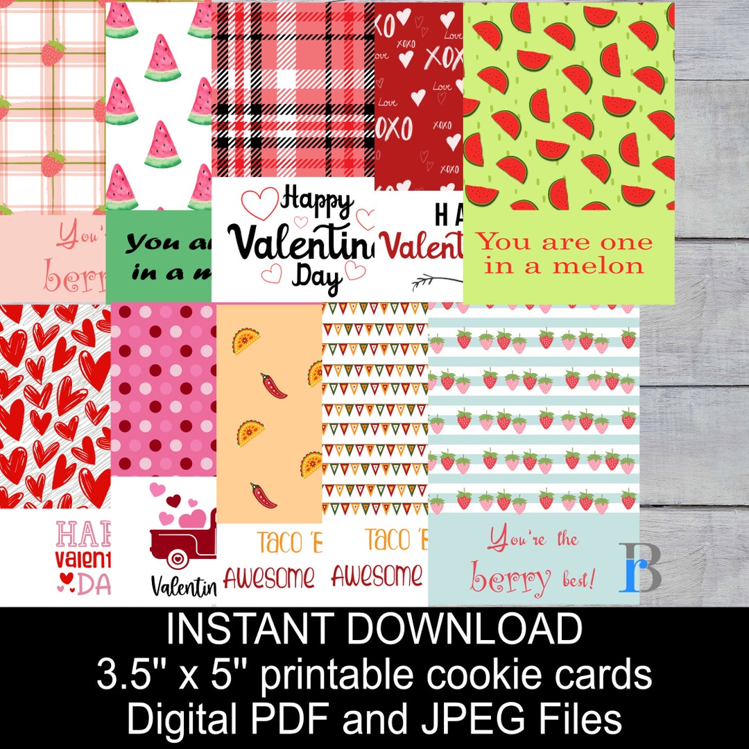 Printable Cookie Cards Happy Valentine's Day Bundle Set of - Etsy