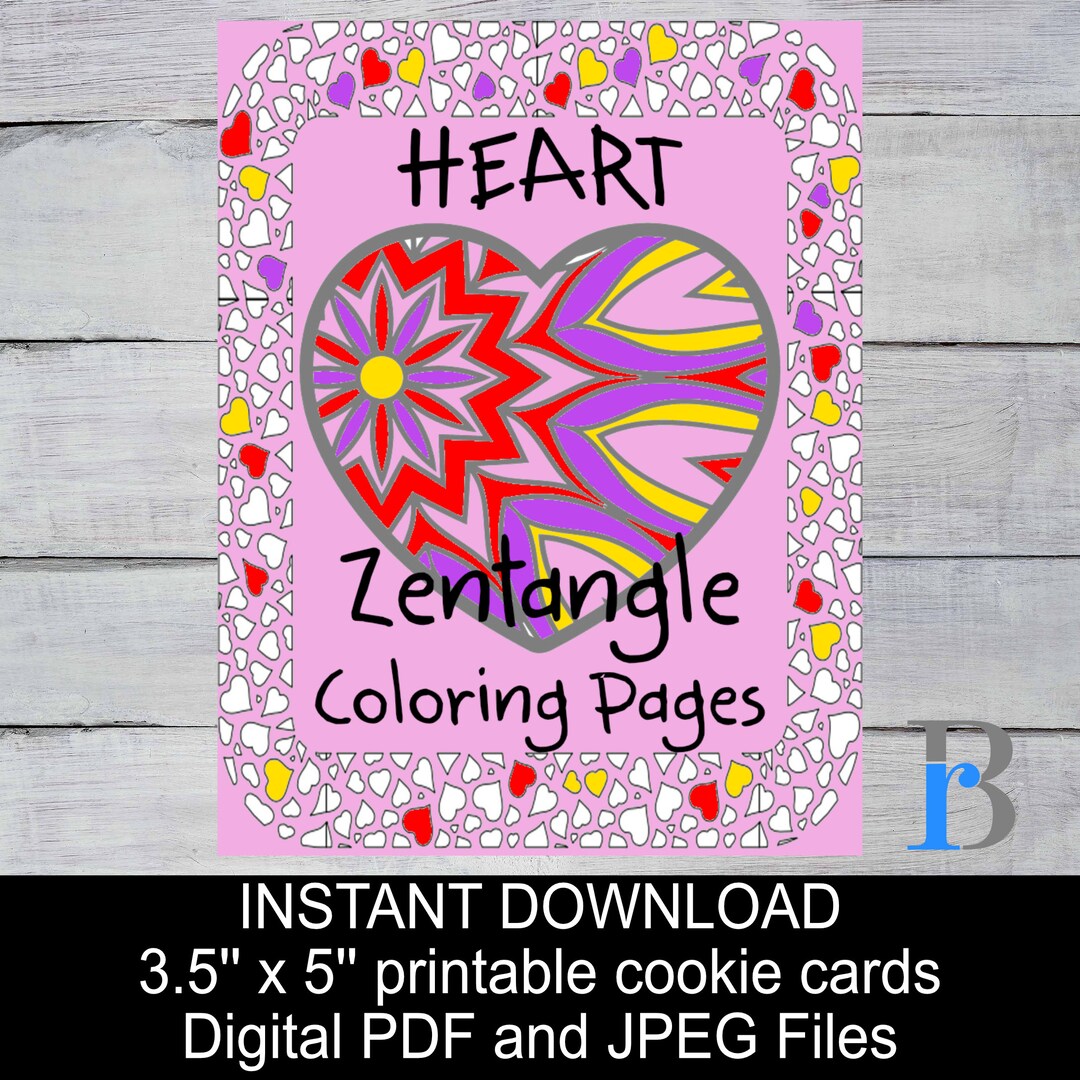 Printable Valentine HEART ZENTANGLE Mandala Coloring Pages Set of 8 - Etsy