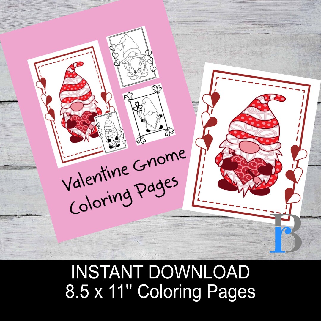Printable Valentine Gnome Coloring Pages Set of 6 - Etsy