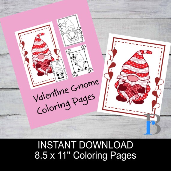 Printable Valentine Gnome Coloring Pages Set of 6 | Etsy