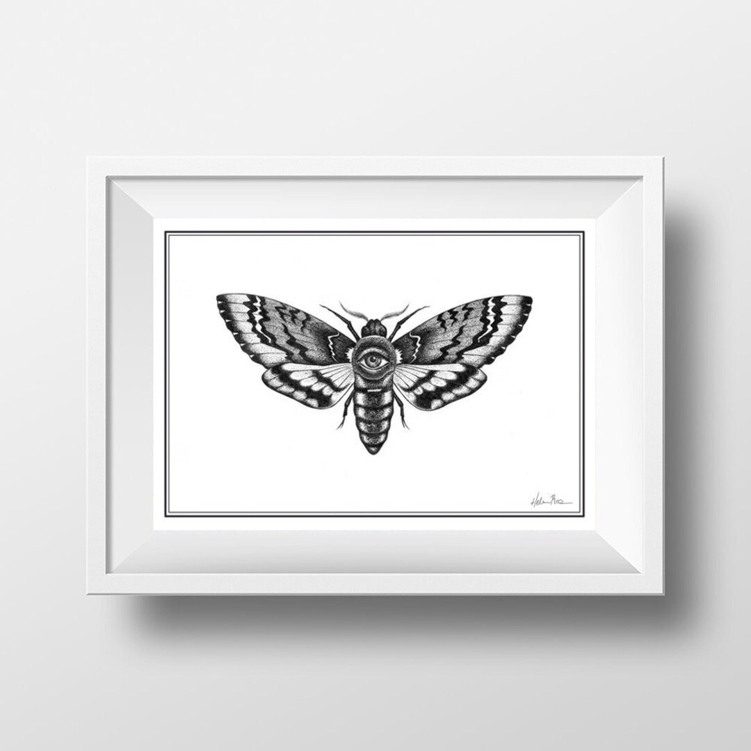 Moth Art Print Hand Drawn All Seeing Eye Hawk Moth // Surreal ...