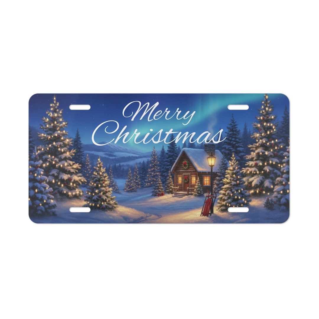 Merry Christmas Snowy Cottage License Plate, Holiday Vanity Tag - Etsy