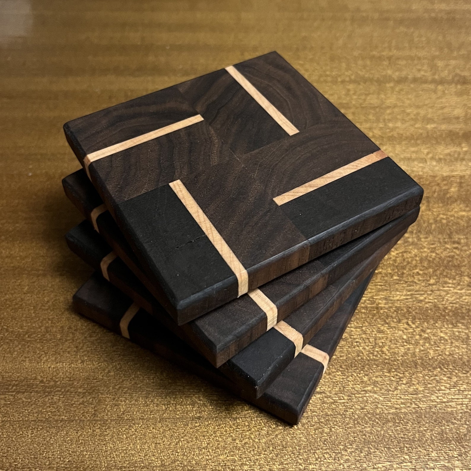 Wood Coaster Set (walnut End Grain W/ Maple) - Etsy