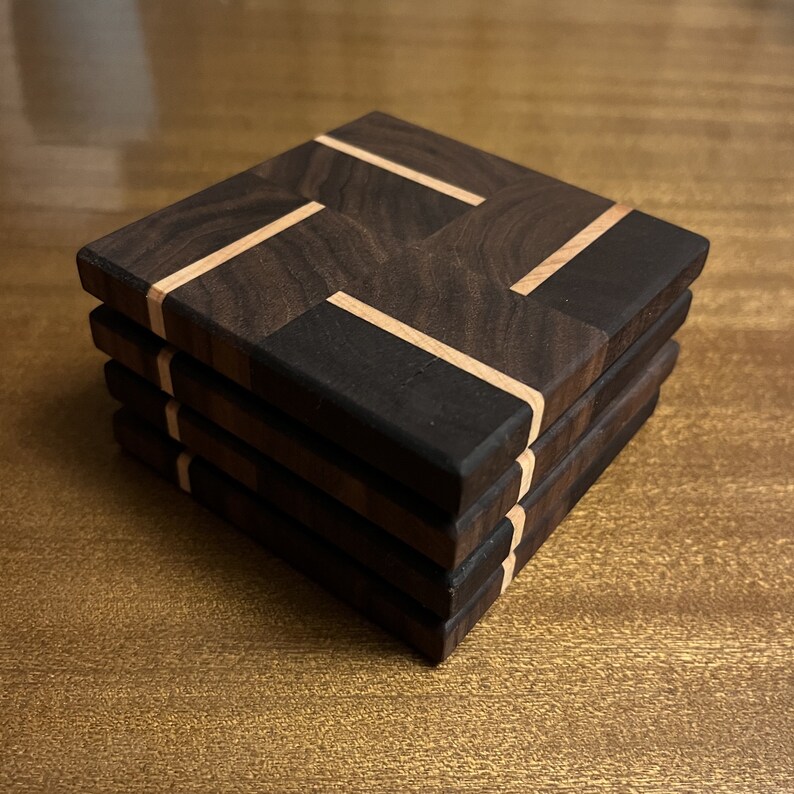 Wood Coaster Set (walnut End Grain W/ Maple) - Etsy