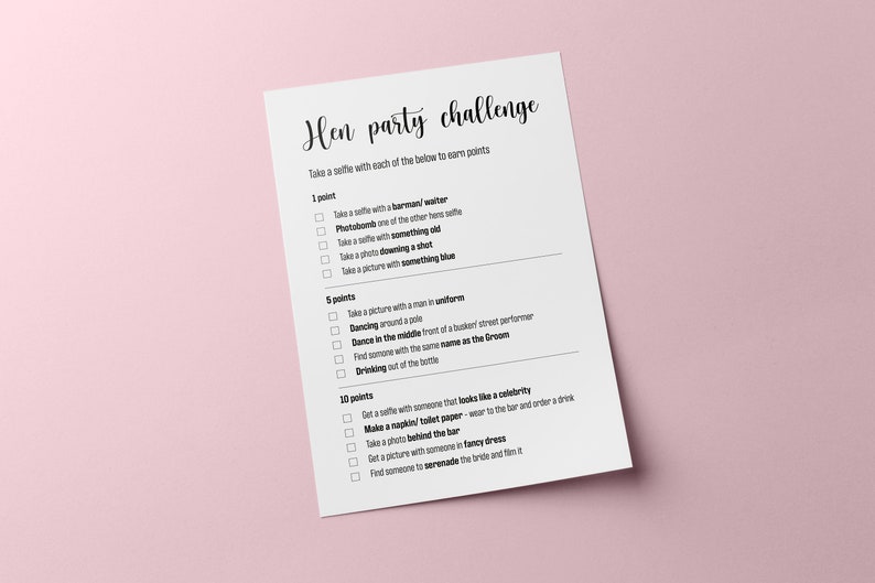 Hen Party Challenge Print at Home Selfie Game Cards Bachelorette Party ...
