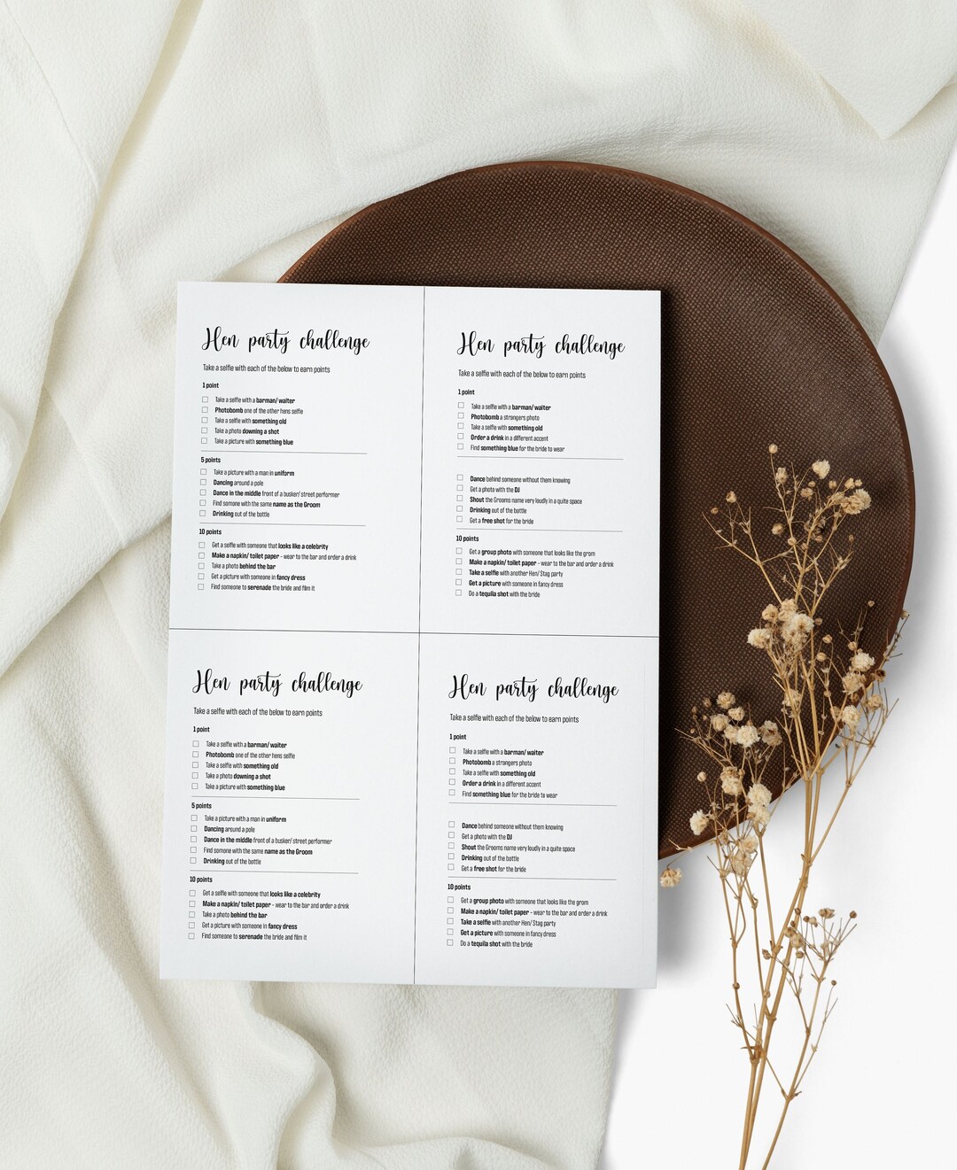 Hen Party Challenge Print at Home Selfie Game Cards Bachelorette Party ...