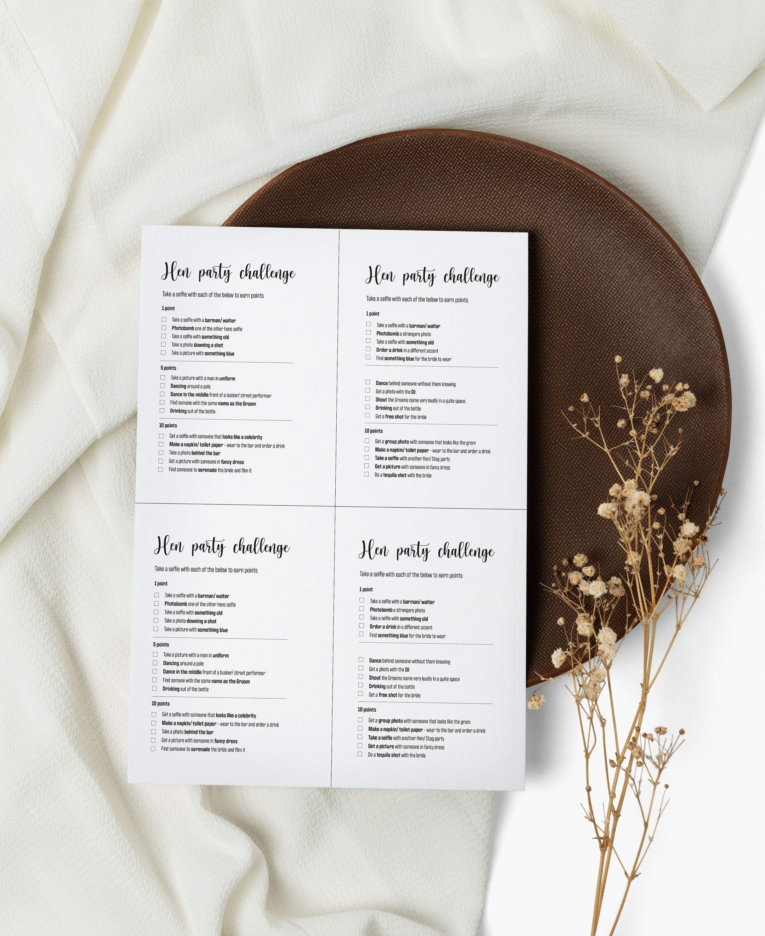 Hen Party Challenge Print at Home Selfie Game Cards Bachelorette Party ...