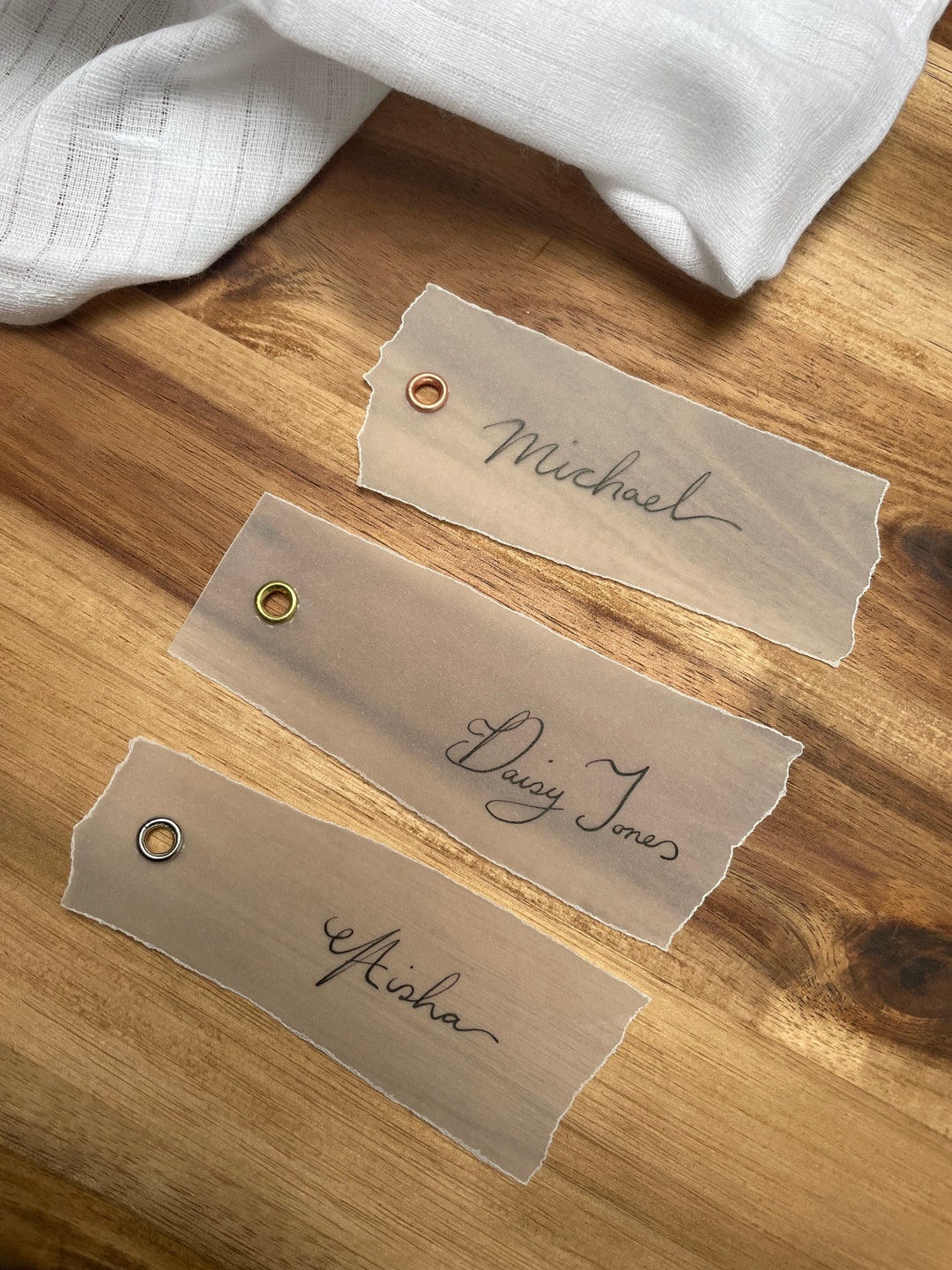 Vellum Torn Edge Place Card Personalised Guest Name Tags for Wedding ...