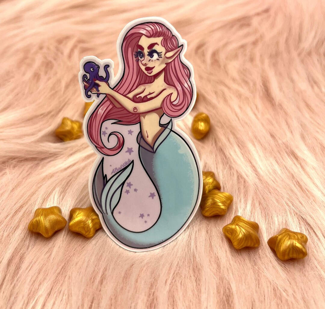 Octo Friend | Pink Glossy Mermaid Coastal Sticker Octopus Friend - Etsy