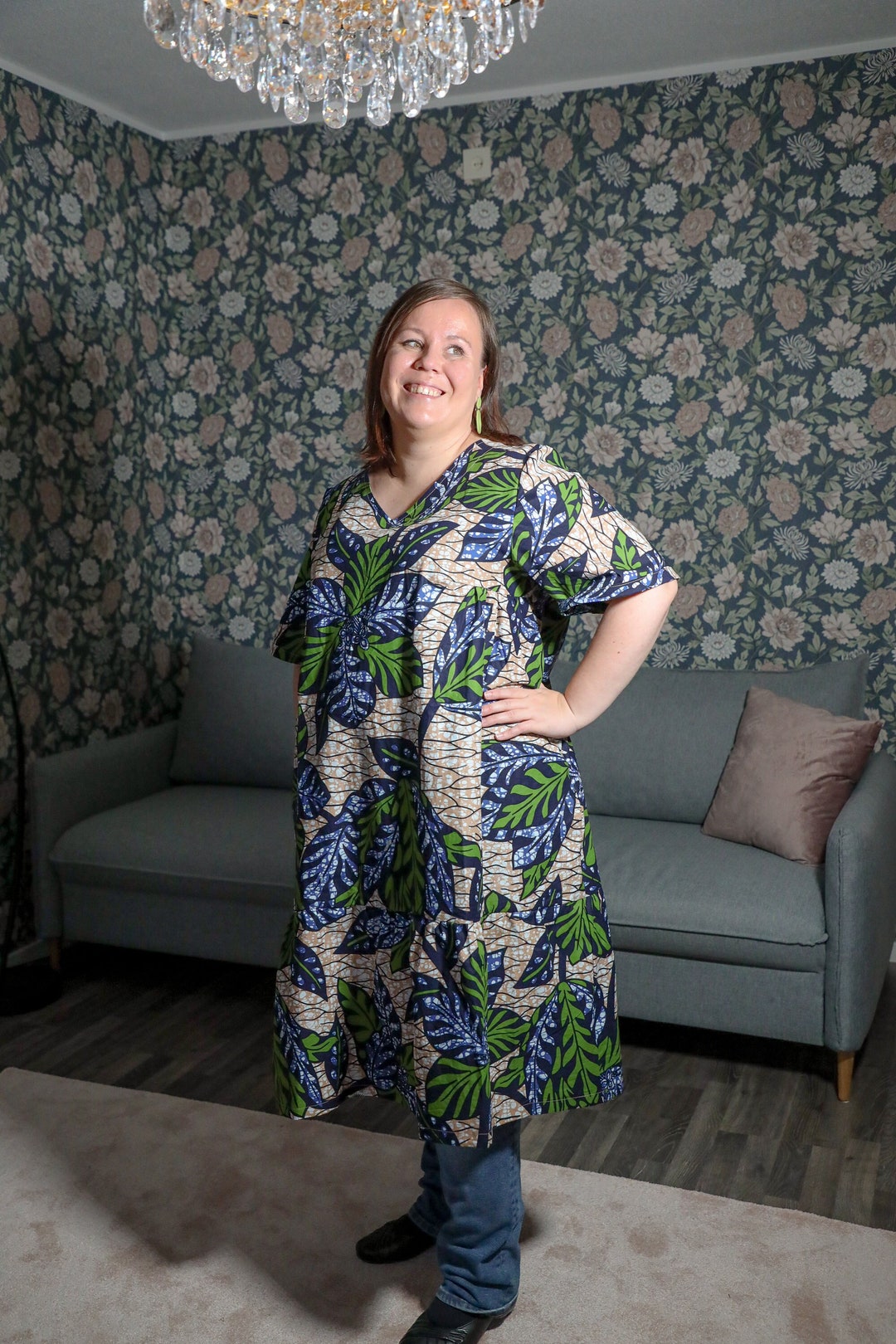 Melinda Oversize African Kitenge Dress With Pockets Blue and Green ...