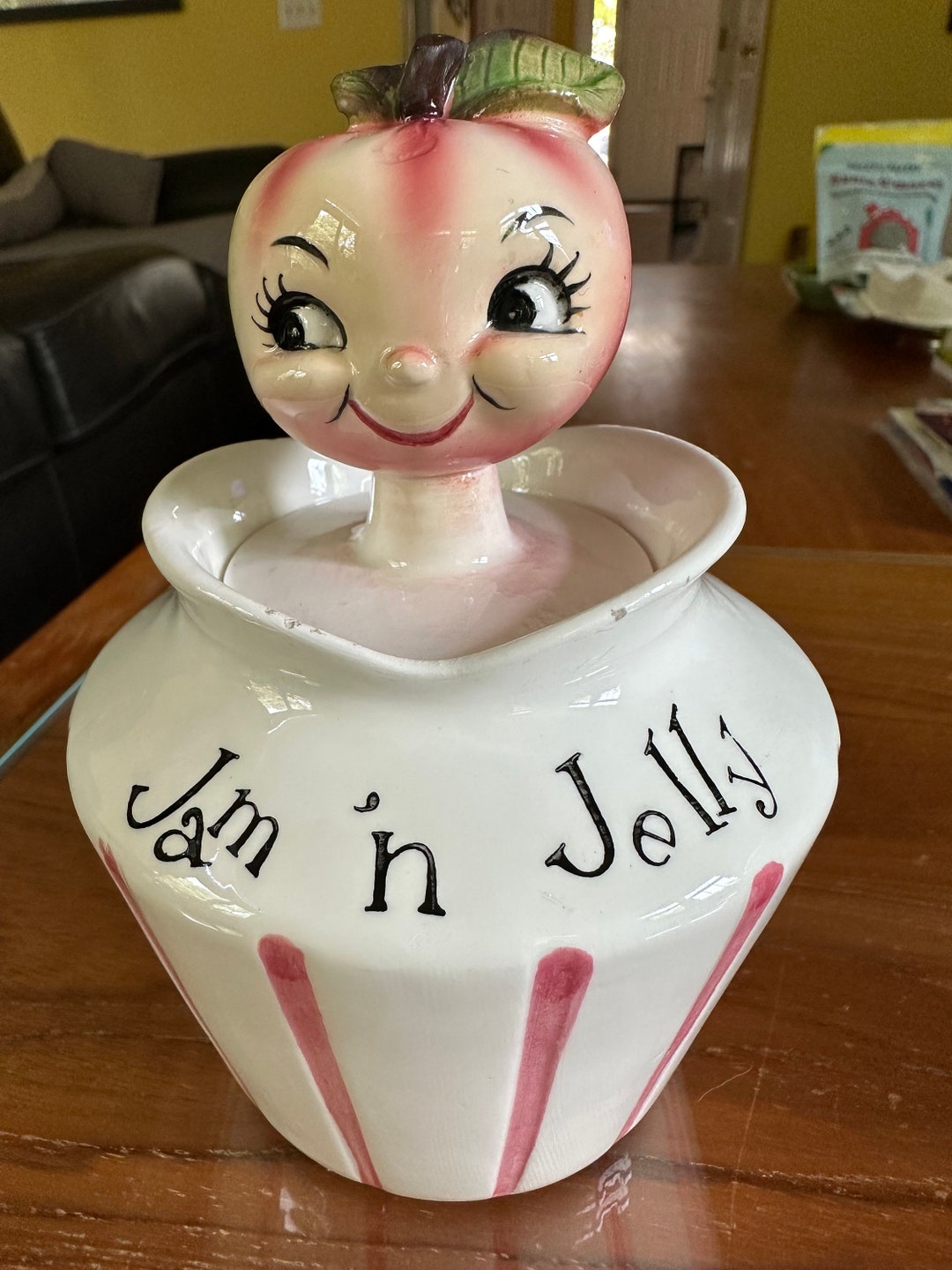Vintage 1950’s Lefton Japan “jam ‘n Jelly” Lidded Jar With Attached ...