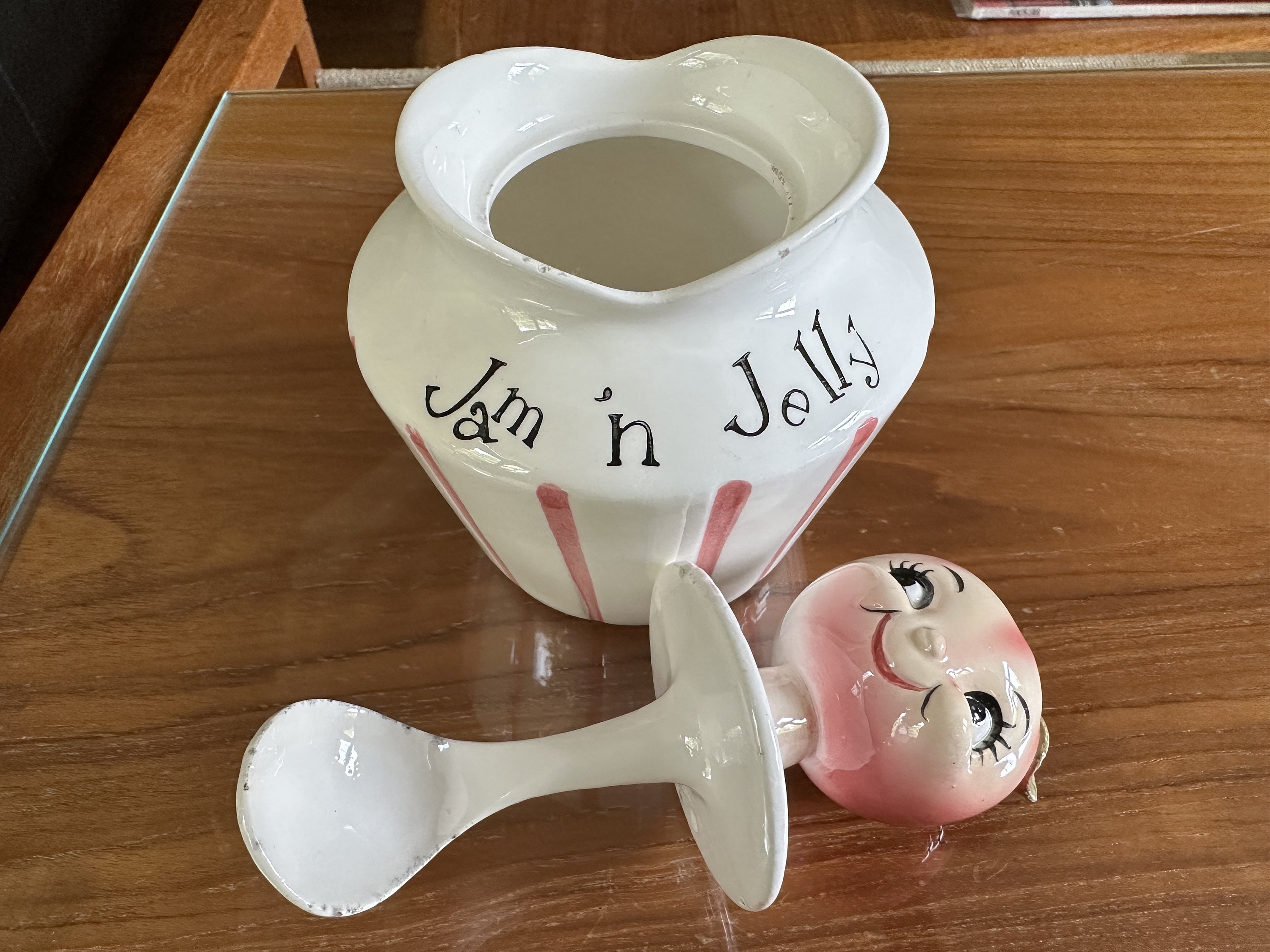 Vintage 1950s Lefton Japan jam n Jelly Lidded Jar With Attached Spoon ...