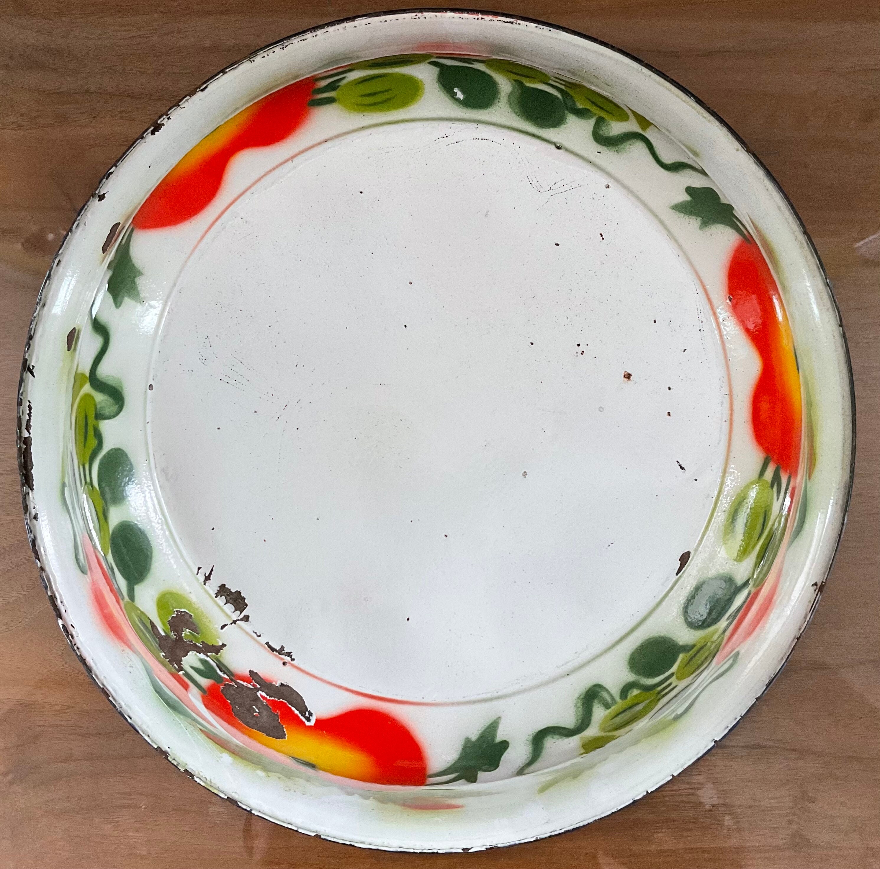 Vtg 1950s Large Enamelware Bowl With Fruit, Leaves and Vines - Etsy