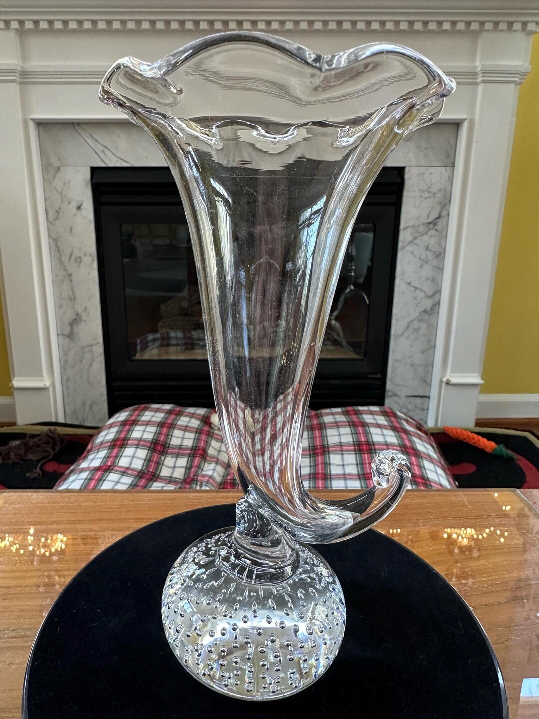Vintage Clear Glass Cornucopia Vase With Controlled Bubble Base - Etsy