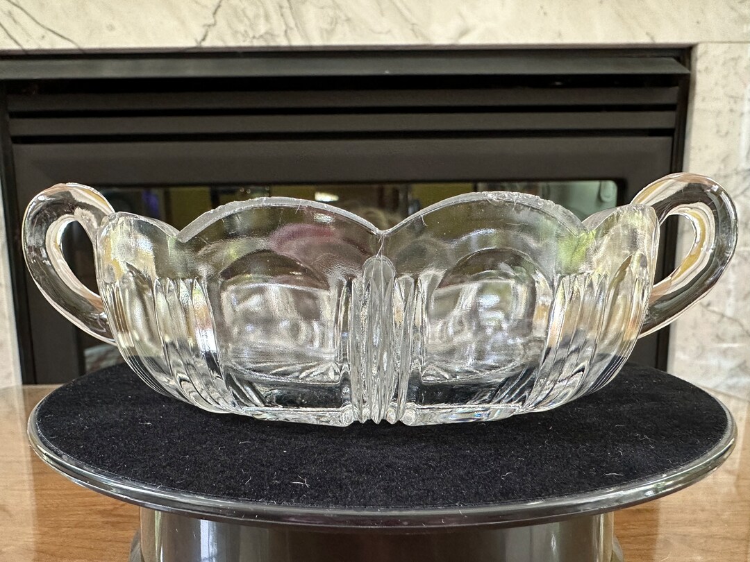 Vintage Round Clear Glass Divided Dish With Two Rounded Handles - Etsy