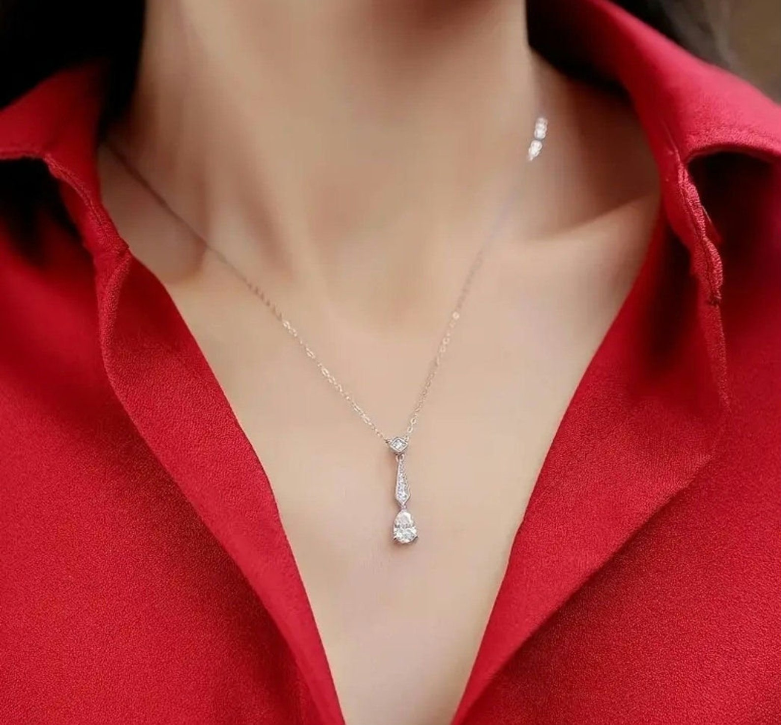 GRA Certified Unique Pear Shaped Moissanite Diamond Pendant Necklace - Etsy