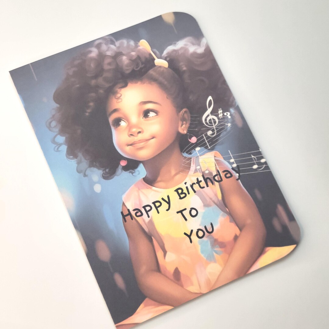 Happy Birthday Greeting Card – Black Girl With Musical Notes – Blank ...