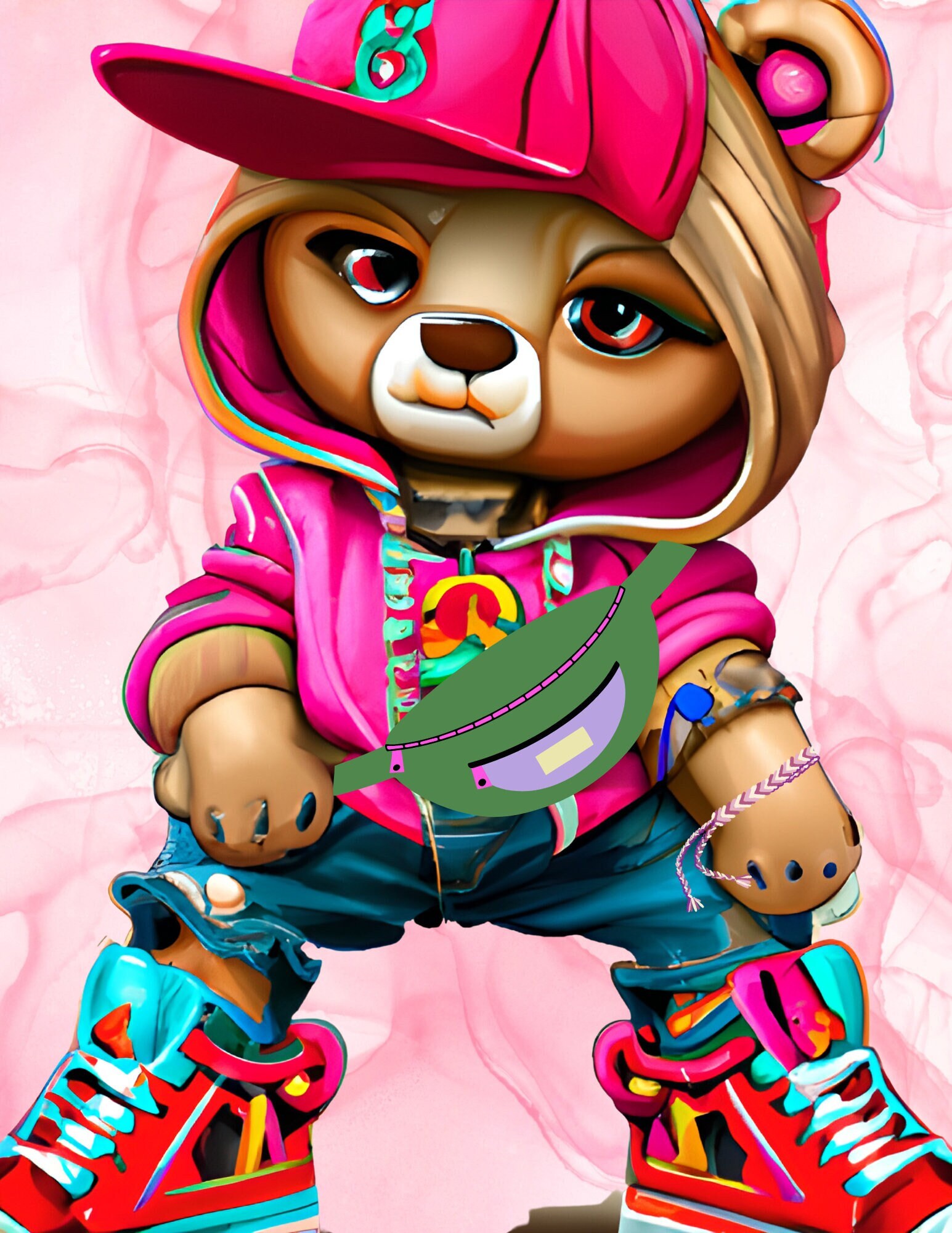 Pretty in Pink, Hip Hop Bear, Digital, Printable, Png, Instant Download ...
