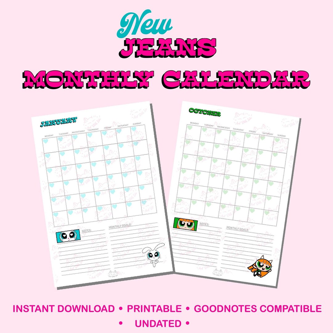Newjeans Themed Undated Digital Calendar, Powerpuff Jeans, Printable ...