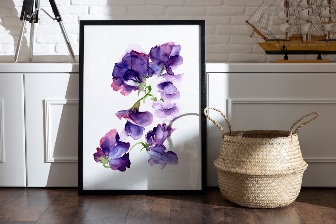 Tumbling Sweet Peas Printable Art, Watercolor Floral Digital Print ...