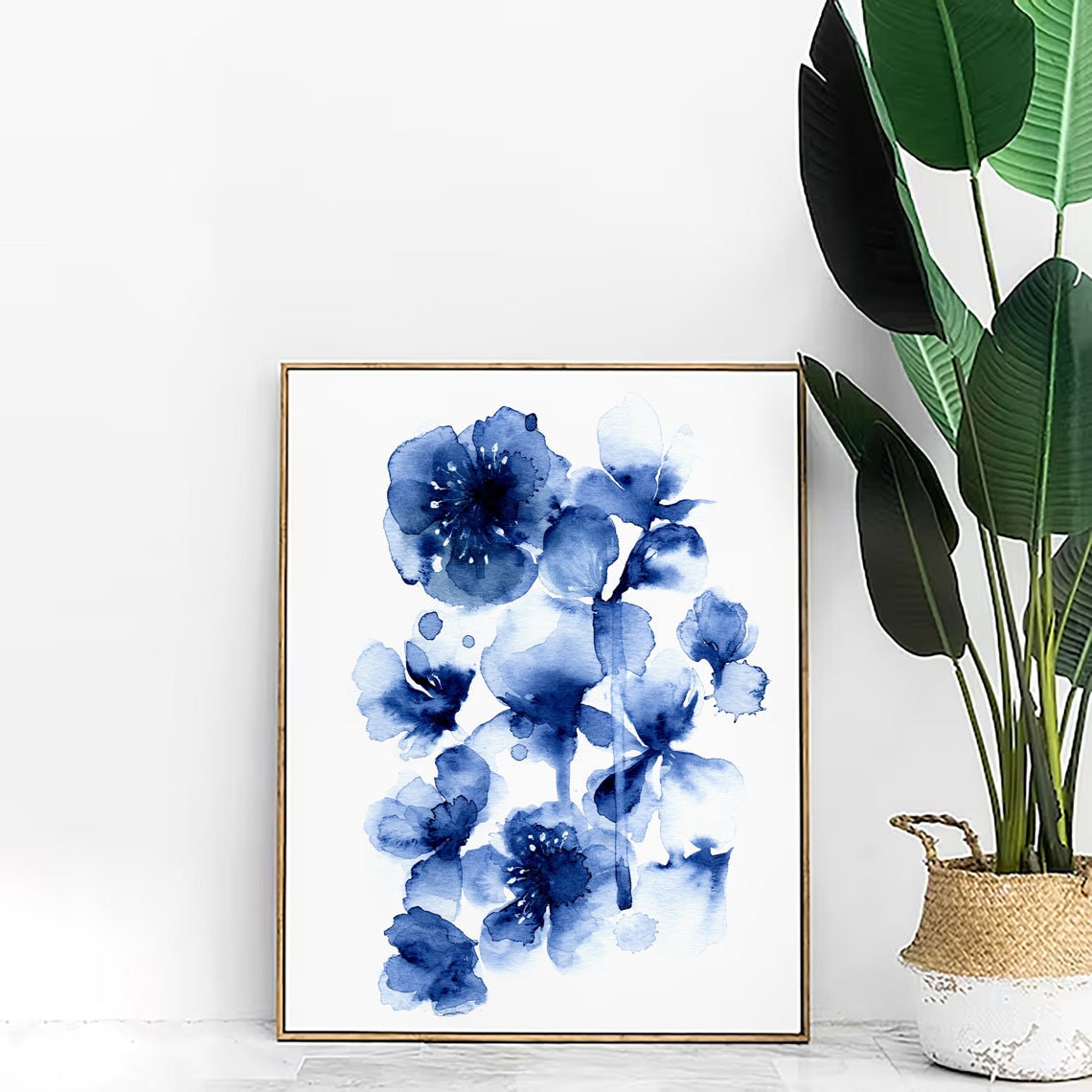 Indigo Floral, Digital Art Watercolor Painting, Loose Watercolor ...