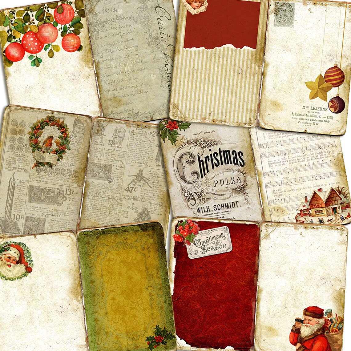 Vintage Christmas Junk Journal Kit Christmas Scrapbook Pages Christmas ...