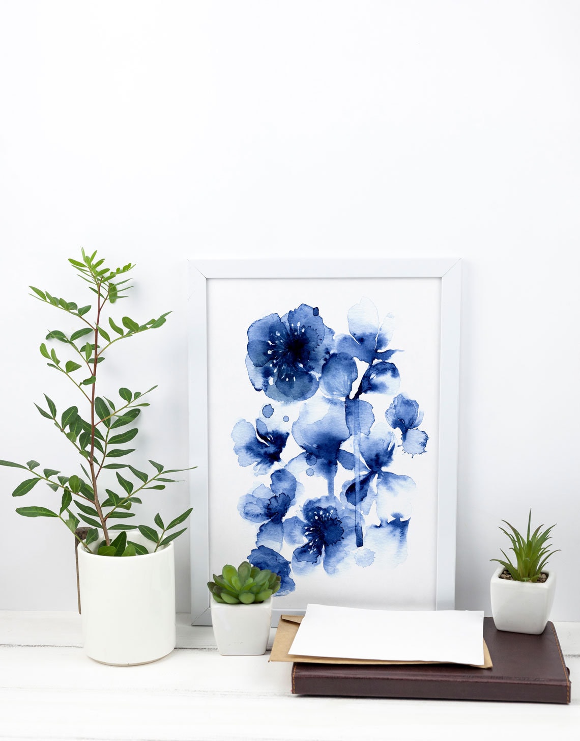 Indigo Floral, Digital Art Watercolor Painting, Loose Watercolor ...