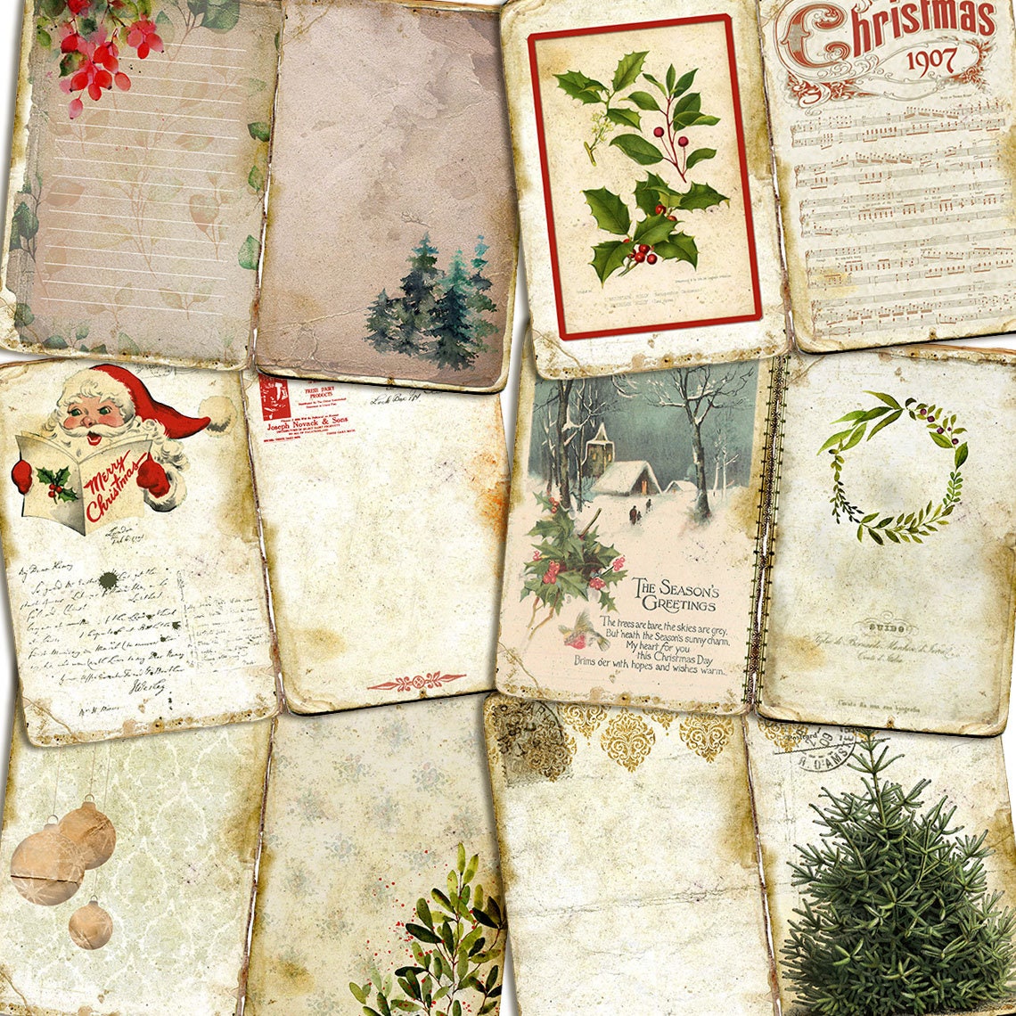 Vintage Christmas Junk Journal Kit Christmas Scrapbook Pages Christmas ...