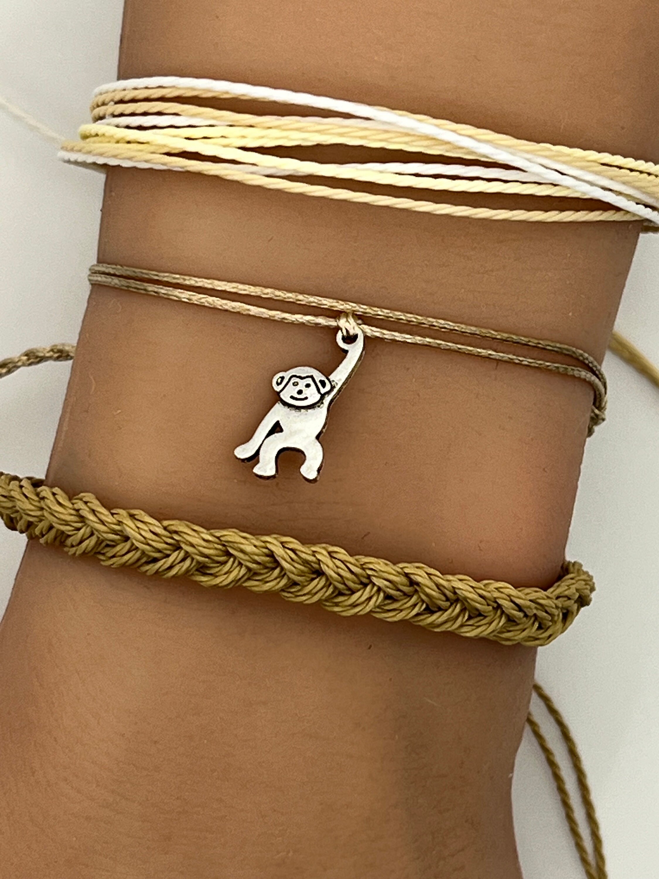 Monkey Bracelet Waxed String Cord Bracelet Adjustable Pura Vida Style Braided Bohemian Bracelet Monkey Jewelry Animal Charm Zoo Ape Gorilla Etsy
