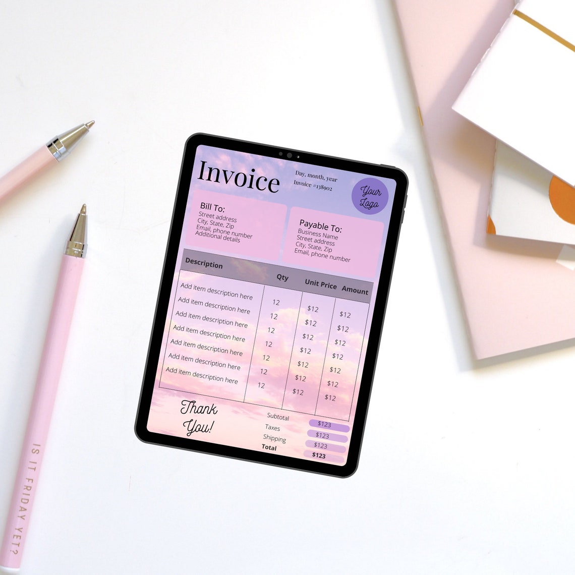 Invoice Template, Printable Invoice, Editable Invoice, Business Invoice ...