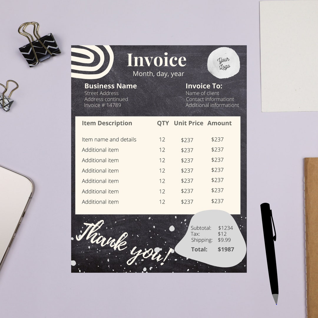 Invoice Template Printable Invoice Editable Invoice Digital - Etsy