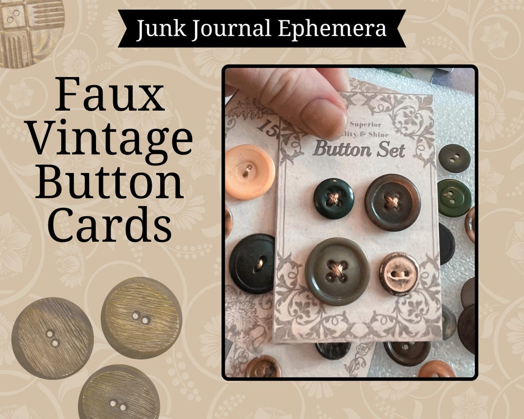 Faux Vintage Button Card: Printable Ephemera for Junk Journals (digital ...