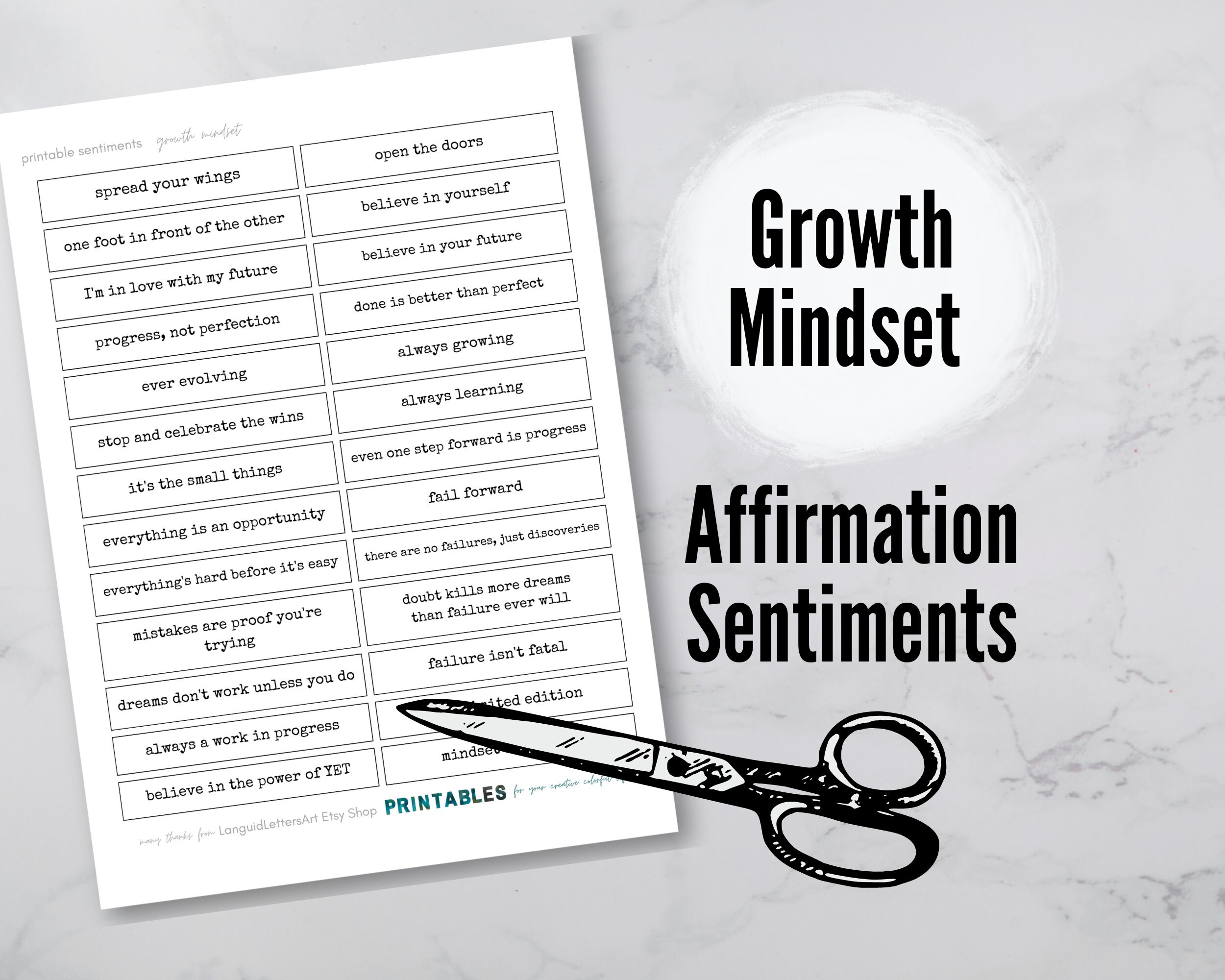Growth Mindset Affirmation Strips: Printable Ephemera (digital Download ...