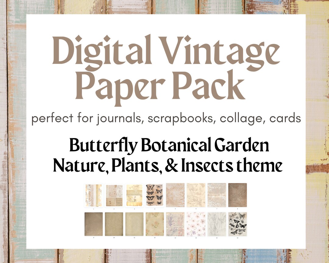 Digital Vintage Paper Pack - Butterfly Botanical Garden - Nature Plants ...